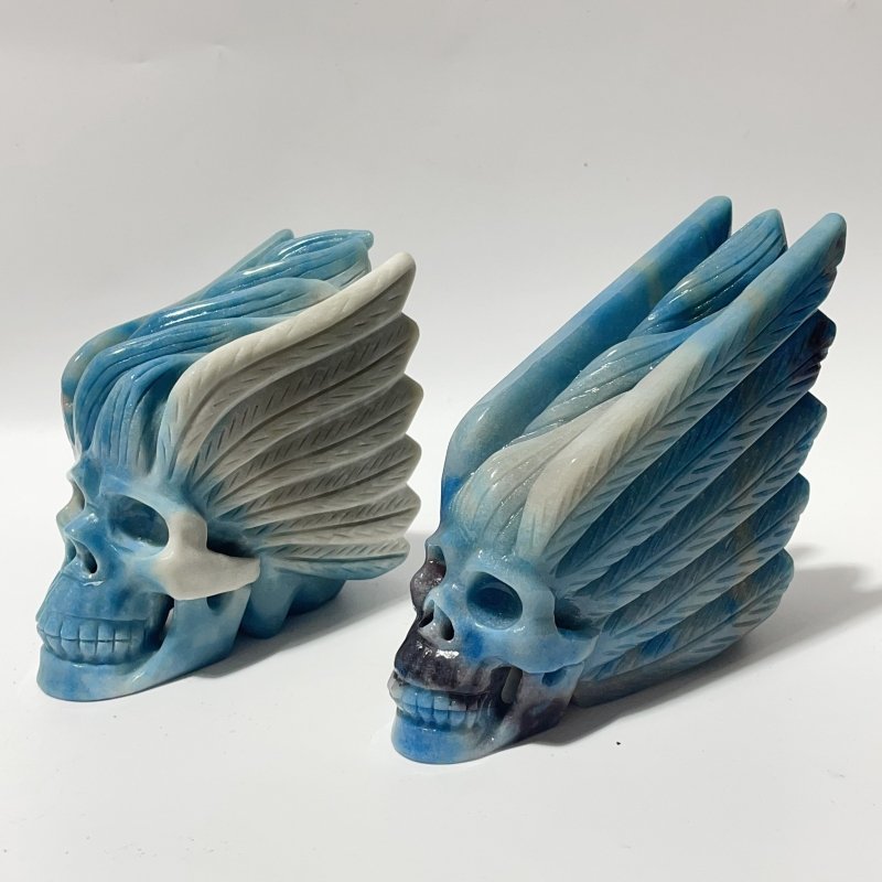 2 Pieces Trolleite Stone Indian Skull Carving