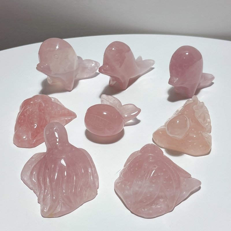 8 Pieces Beautiful Rose Quartz Sea Animals Carving